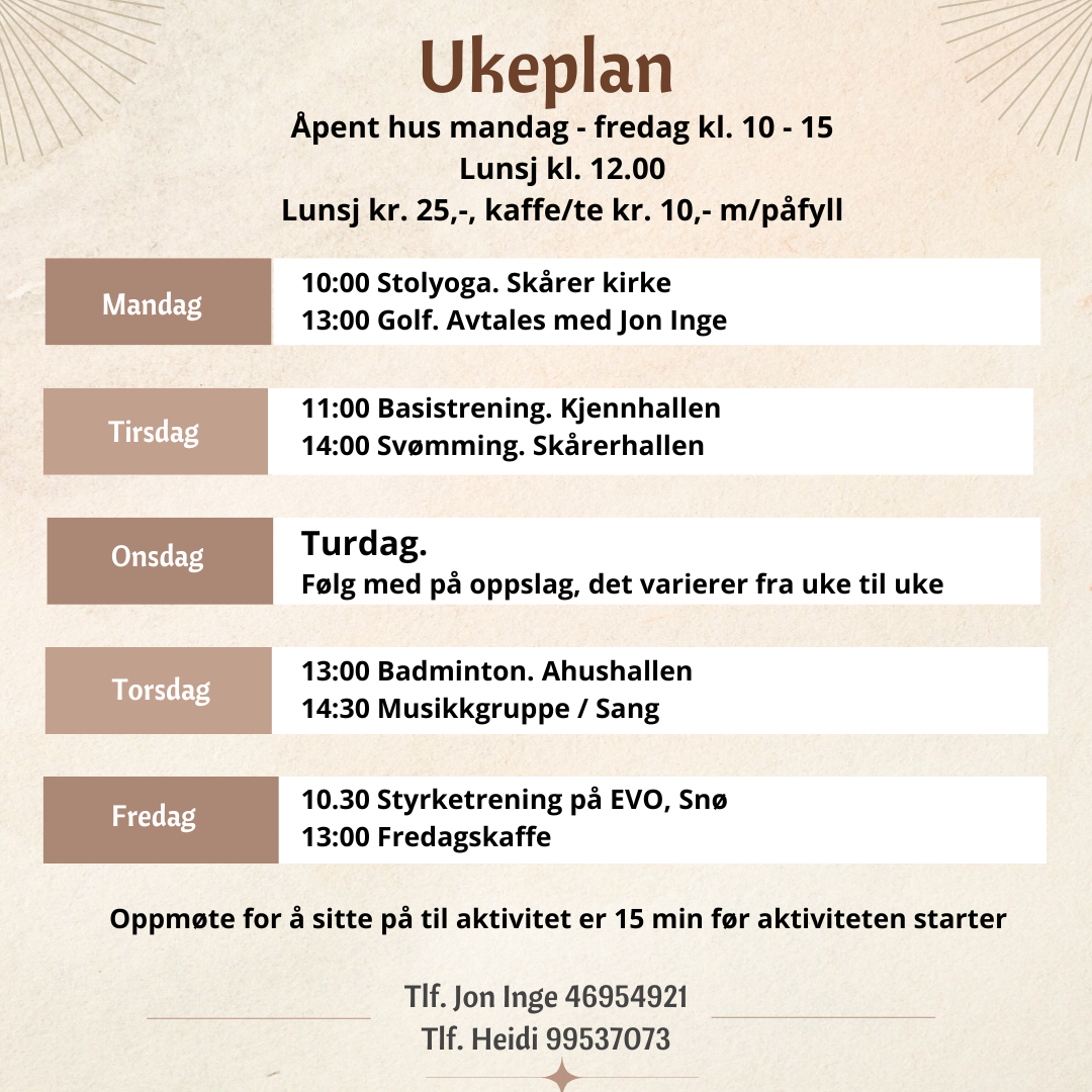 Ukeplan for faste aktiviteter 2023 - MAI-senteret Lørenskog